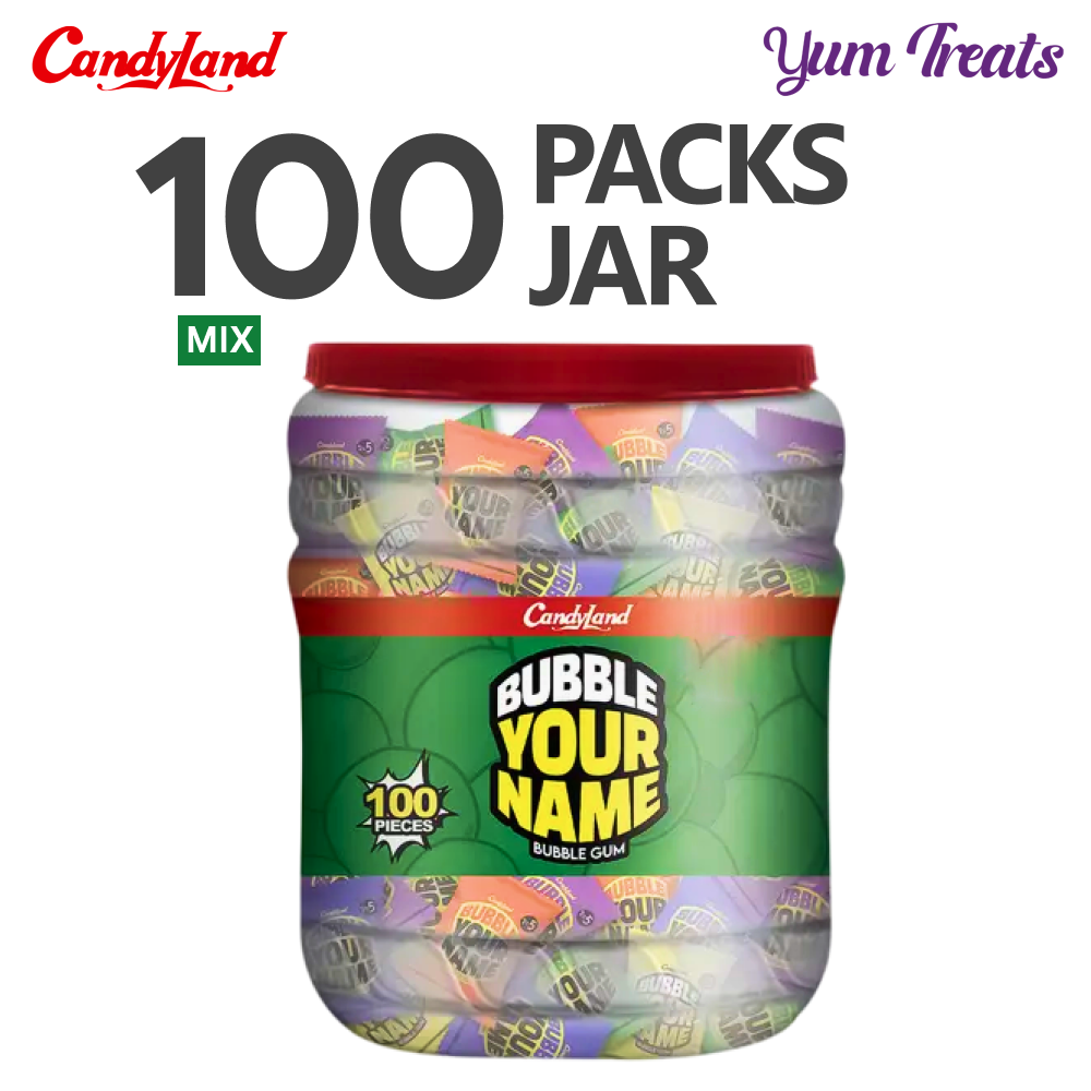 Candyland | Bubble Your Name Chewing Gum – Pack of 100 – Yum Treats